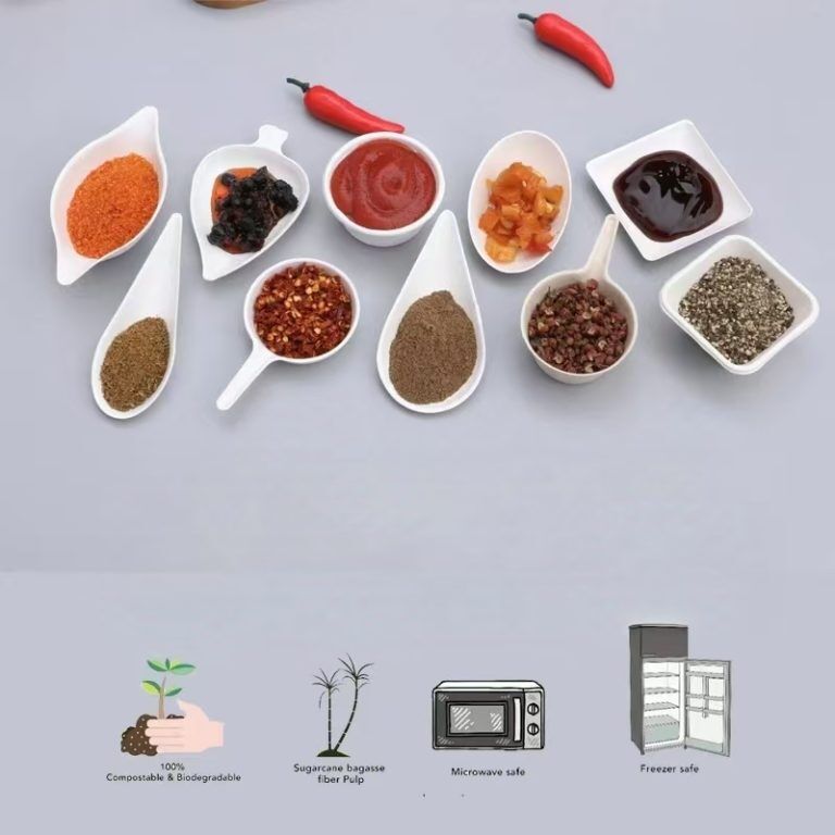 Mini Appetizer & Tasting Dishes | Bagasse Finger Food Plates & Sauce Cups